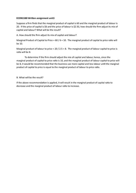 ECON1580 Written Assignment Unit 2 ECON1580 Written Assignment Unit Suppose A Firm Finds