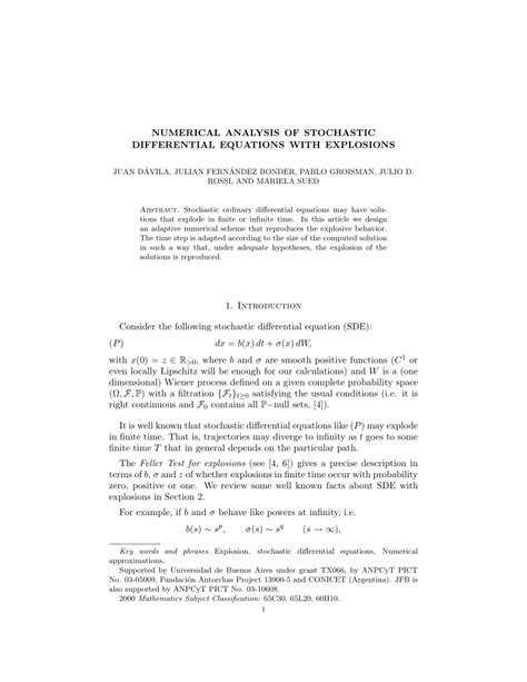Pdf Numerical Analysis Of Stochastic Differential Equations With Explosions