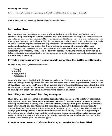 📌 Vark Analysis Of Learning Styles Paper Example Free Essay Term Paper Example