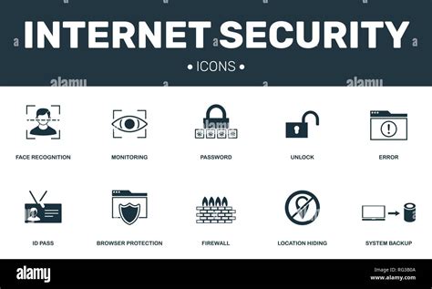 Internet Security Set Icons Collection Includes Simple Elements Such