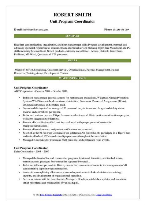 10 Unit Program Coordinator Resume Samples Templates For 2025