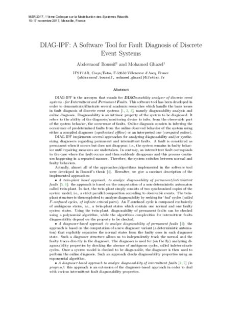 Pdf Diag Ipf A Software Tool For Fault Diagnosis Of Discrete Event