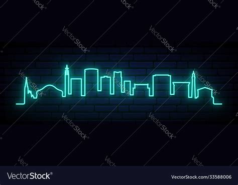 Blue Neon Skyline Birmingham Bright Royalty Free Vector