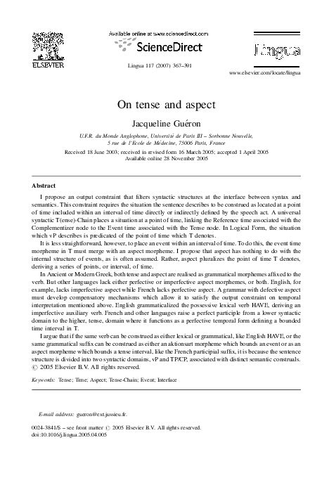 Pdf On Tense And Aspect