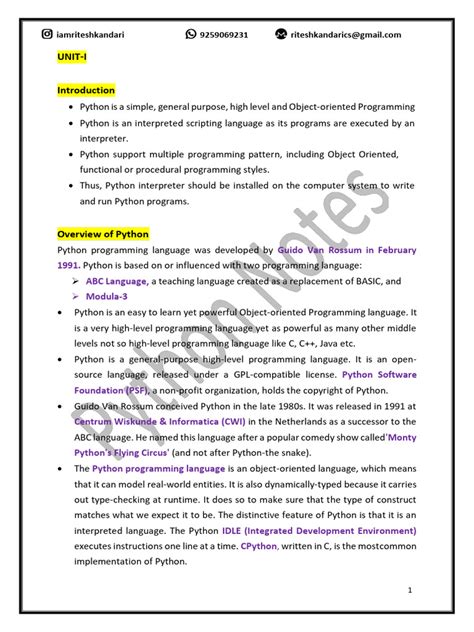 Unit I Pdf Python Programming Language Data Type