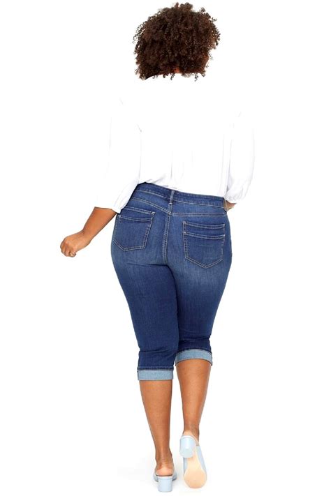Jack David Plus Size Womens Stretch Capri Denim Jeans Pants In Dark Blue