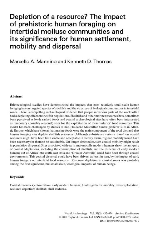 Pdf Depletion Of A Resource The Impact Of Prehistoric Human Foraging On Intertidal Mollusc