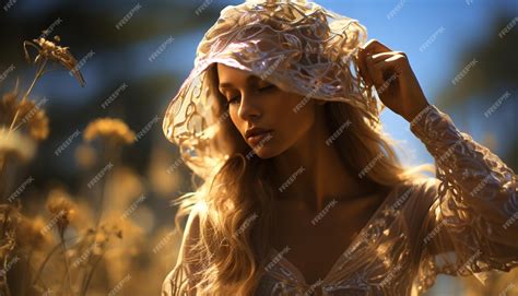 Premium Photo One Beautiful Woman Young And Elegant Enjoying Nature