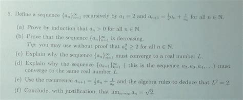 Solved 5 Define A Sequence An M Recursively By A 2