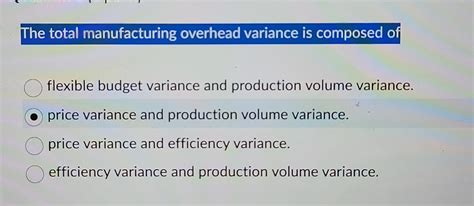Solved The Total Manufacturing Overhead Variance Is Composed Chegg Com