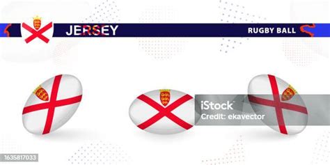 럭비 공은 추상적인 배경에 다양한 각도로 저지의 깃발과 함께 설정된다 기에 대한 스톡 벡터 아트 및 기타 이미지 기 벡터 수평 구성 Istock