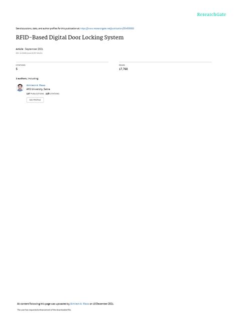 Rfid Based Digital Door Locking System Pdf Radio Frequency