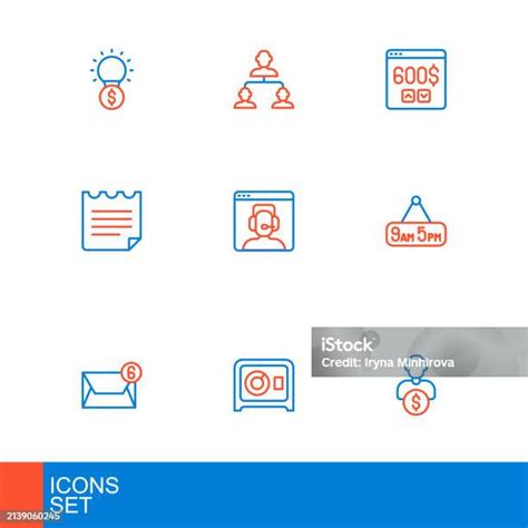 비즈니스 투자자 금고 메일 및 이메일 9시 5 일 노트북 전화 24 시간 지원 달러 모니터 및 직원 계층 아이콘을 설정합니다