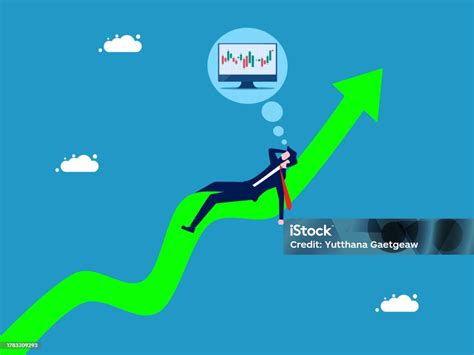 성장주 잠자는 사업가는 성장 곡선 그래프에서 주식 그래프를 보는 꿈을 꿉니다 경제에 대한 스톡 벡터 아트 및 기타 이미지