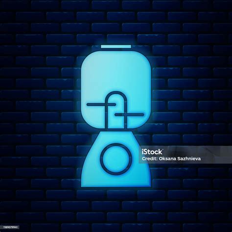 벽돌 벽 배경에 격리 빛나는 네온 블렌더 아이콘 그릇 주방 전기 고정 믹서기 스무디 칵테일 또는 주스 요리 벡터 일러스트레이션 가정 생활에 대한 스톡 벡터 아트 및 기타