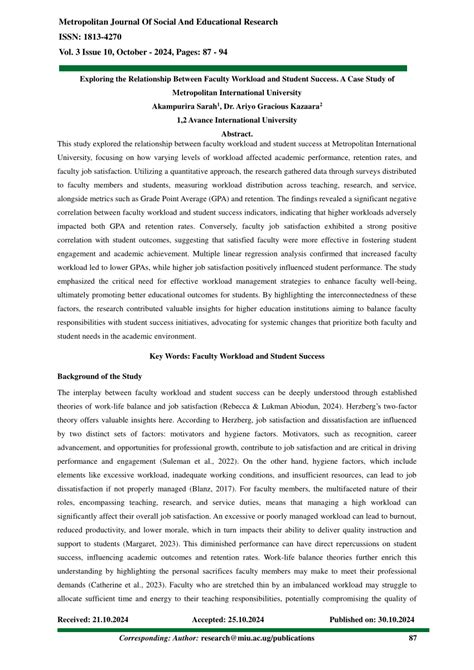PDF Exploring The Relationship Between Faculty Workload And Babe Success A Case Study Of