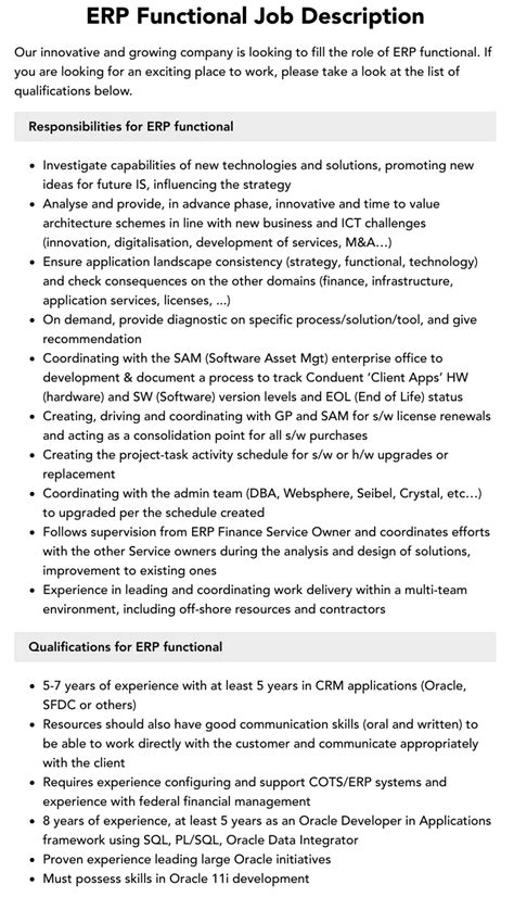 Erp Functional Job Description Velvet Jobs