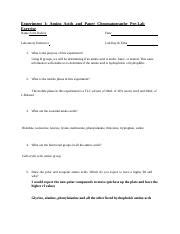 Prelab Docx Experiment Amino Acids And Paper Chromatography Pre Lab Exercise Name Felix