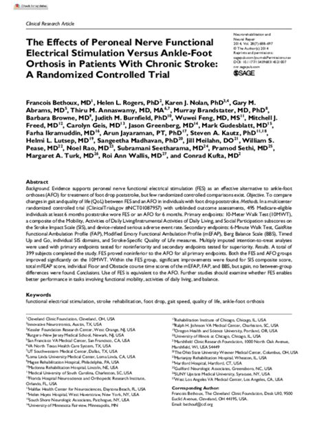 Pdf The Effects Of Peroneal Nerve Functional Electrical Stimulation Versus Ankle Foot Orthosis