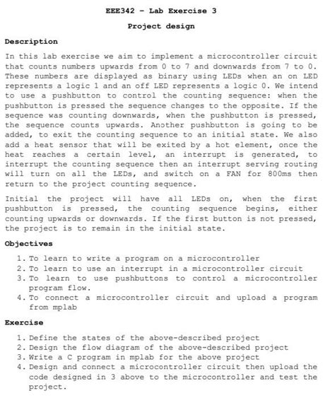 Solved Eee342 Lab Exercise 3 Project Design Description In