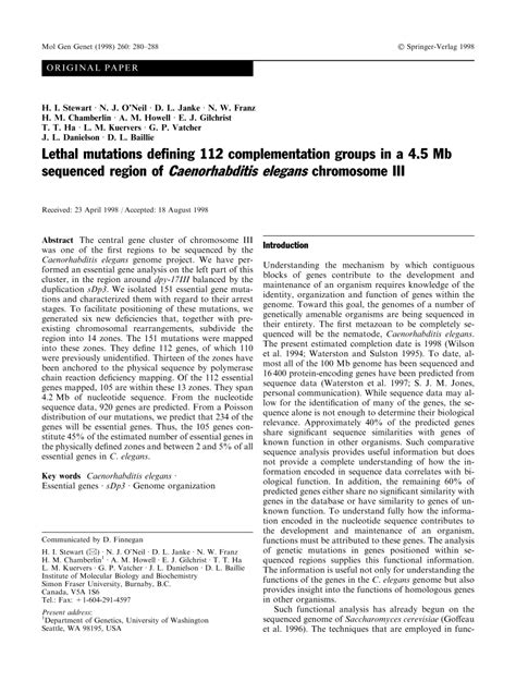Pdf Lethal Mutations Defining 112 Complementation Groups In A 45 Mb