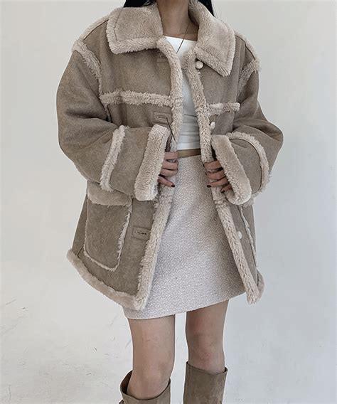 [리버시블 주문폭주]오버핏 베이직 하프 무스탕 자켓 블랙 베이지 에이블리