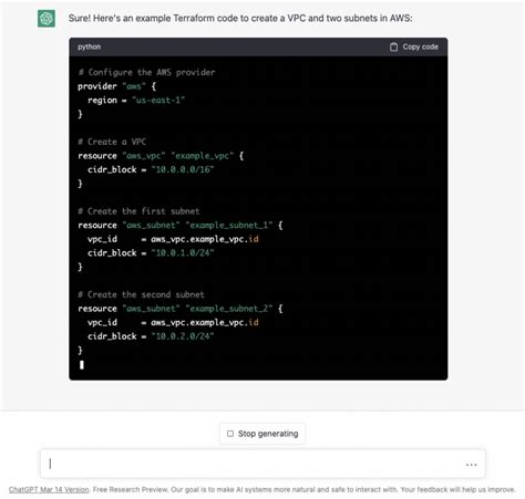 Can ChatGPT Terraform Simple Networking In AWS DEV Community