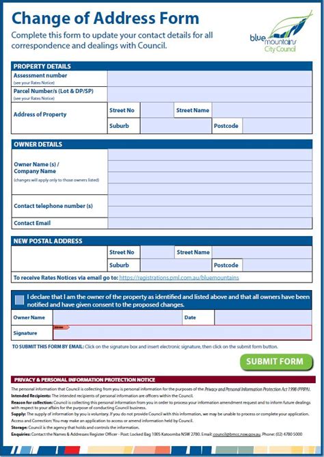 Change Of Address Notification Form Bmcc Nsw Gov Au