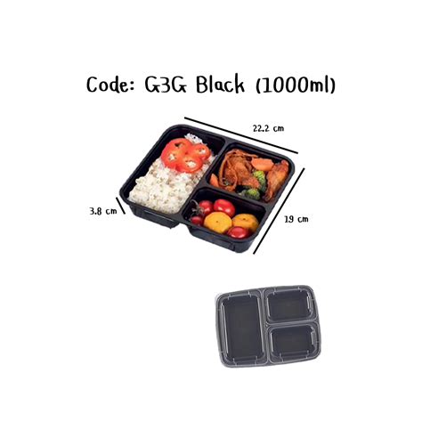 กล่องอาหาร 3 ช่อง สีดำ พร้อมฝา Pp ขนาด 1000 มล รุ่น G3g1000nblack ตราเอ็นแอลทีวาย Freshket