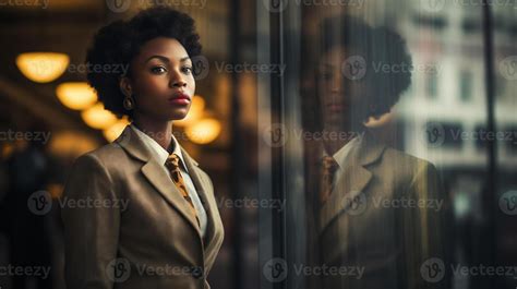 Ai Generated African American Businesswoman Glass Reflection Racial Discrimination At Work