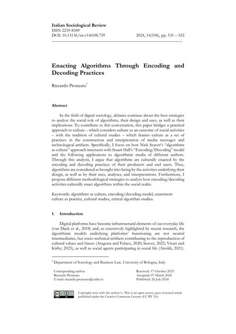 Pdf Enacting Algorithms Through Encoding And Decoding Practices