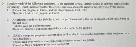 solved d consider each of the following arguments if the
