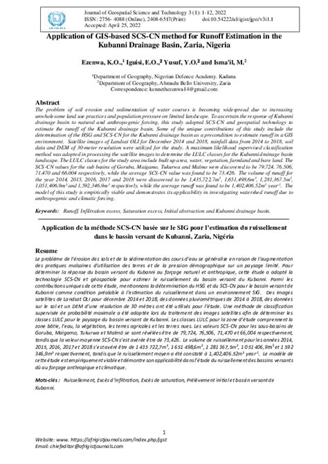 Pdf Application Of Gis Based Scs Cn Method For Runoff Estimation In