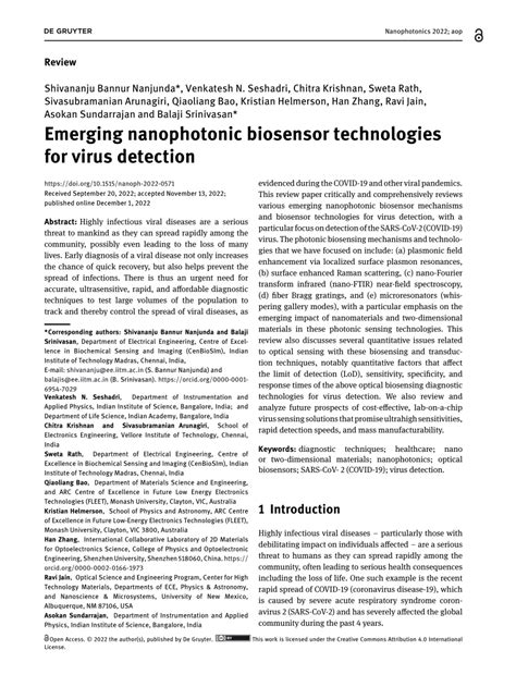 Pdf Emerging Nanophotonic Biosensor Technologies For Virus Detection