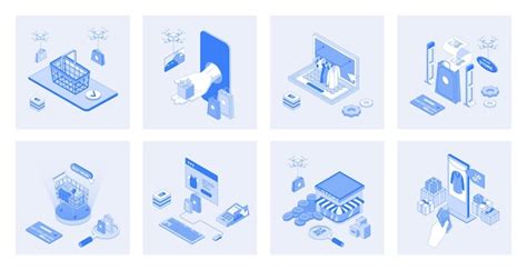 Premium Vector Shopping 3d Isometric Concept Set With Isometric Icons