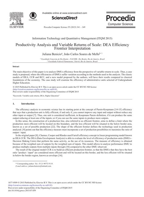 Pdf Productivity Analysis And Variable Returns Of Scale Dea Efficiency Frontier Interpretation