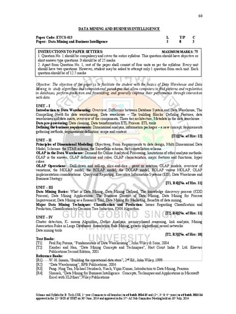 Syllabus Pdf Data Warehouse Data Mining
