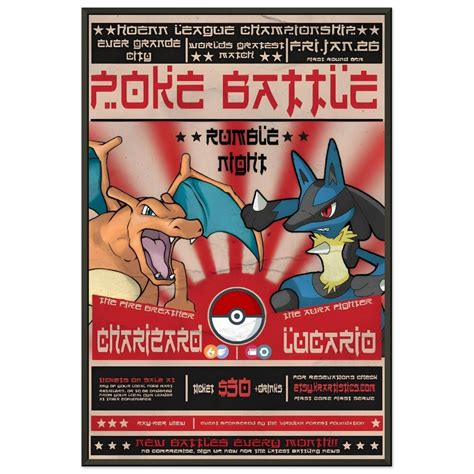 Charizard Vs Lucario Pokemon Battle Vs Vintage Style Advert Poster Movie Display Classic Semi