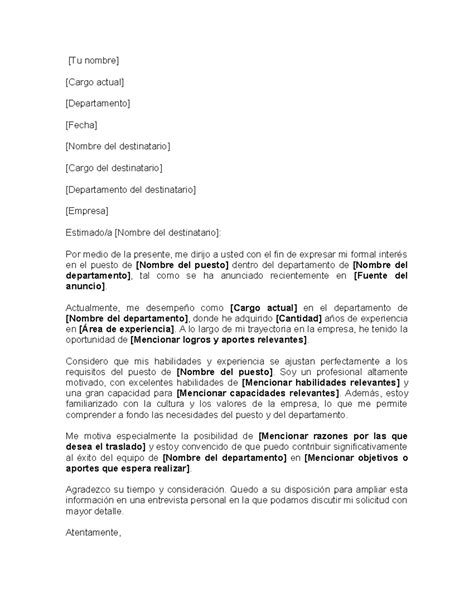 Modelo De Carta Para Solicitar Traslado Laboral Tu Nombre Cargo