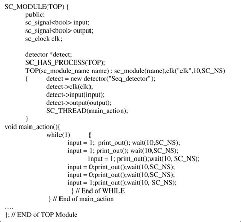 Systemc Code Snapshot Of Top Module For Sequence Detector Download