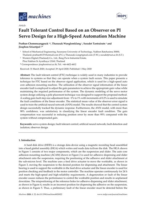 Pdf Fault Tolerant Control Based On An Observer On Pi Servo Design For A High Speed Automation