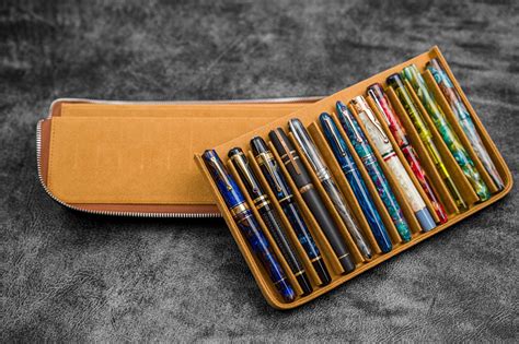 Leather Zippered Magnum Opus 12 Slots Hard Pen Case With Removable Pen