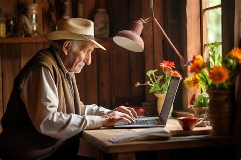 Premium Ai Image Old Man Using Computer