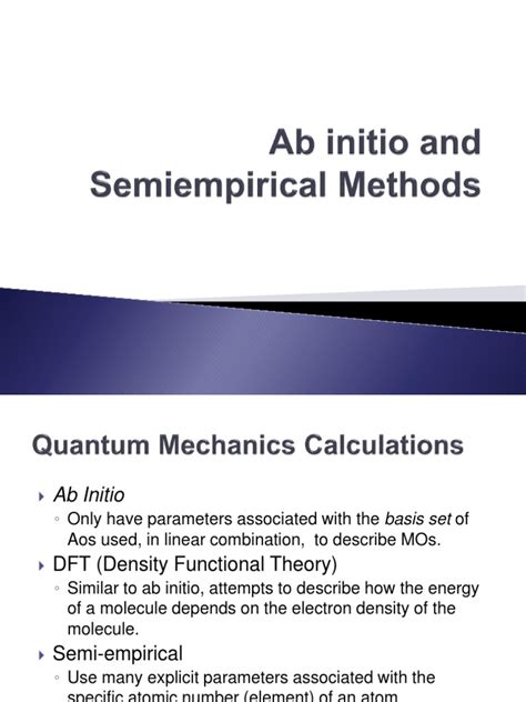 Ab Initio And Semiempirical Methods Computational Chemistry Hartreefock Method