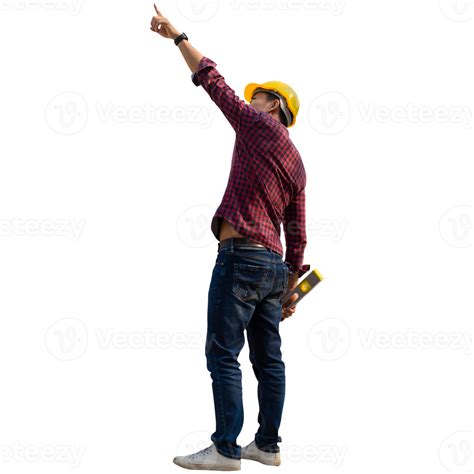Engineer Man Worker In Hard Hat Pointing To The Sky 22477289 Png