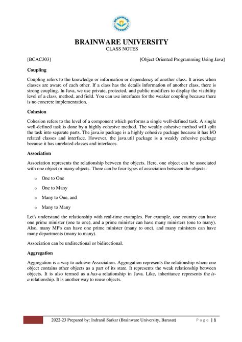 Module I Object Oriented Design Ii Brainware University Class