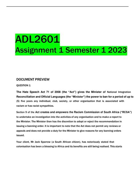 Adl2601 Assignment 1 Semester 1 2023 Adl2601 Stuvia Nl