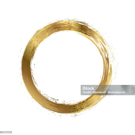 흰색 배경에 브러시 스트로크로 그려진 원 골드 프레임 추상 벡터 디자인 요소입니다 골드 컨셉 벡터 그림입니다 원형에 대한 스톡 벡터 아트 및 기타 이미지 Istock