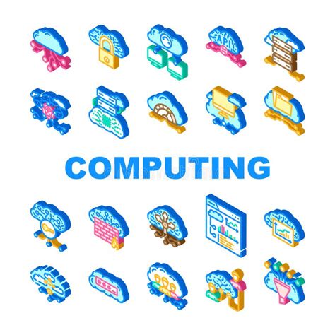 Cloud Computing Virtualization Icons Set Vector Stock Illustration