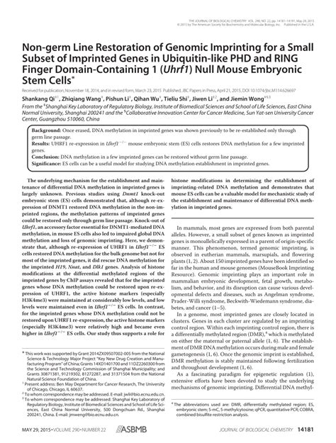 Pdf Non Germ Line Restoration Of Genomic Imprinting For A Small Subset Of Imprinted Genes In